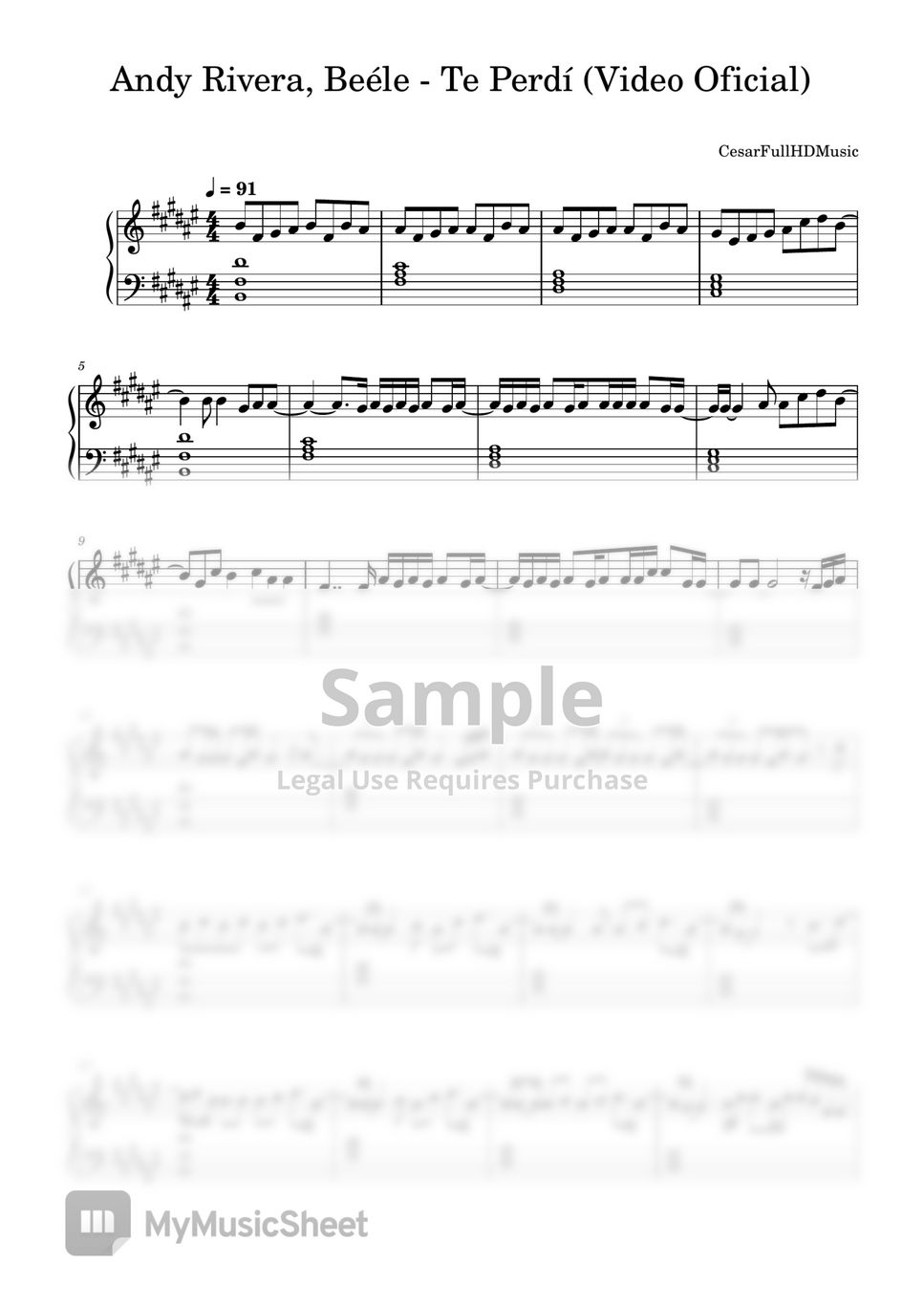 Andy Rivera, Beéle - Te Perdí Sheets