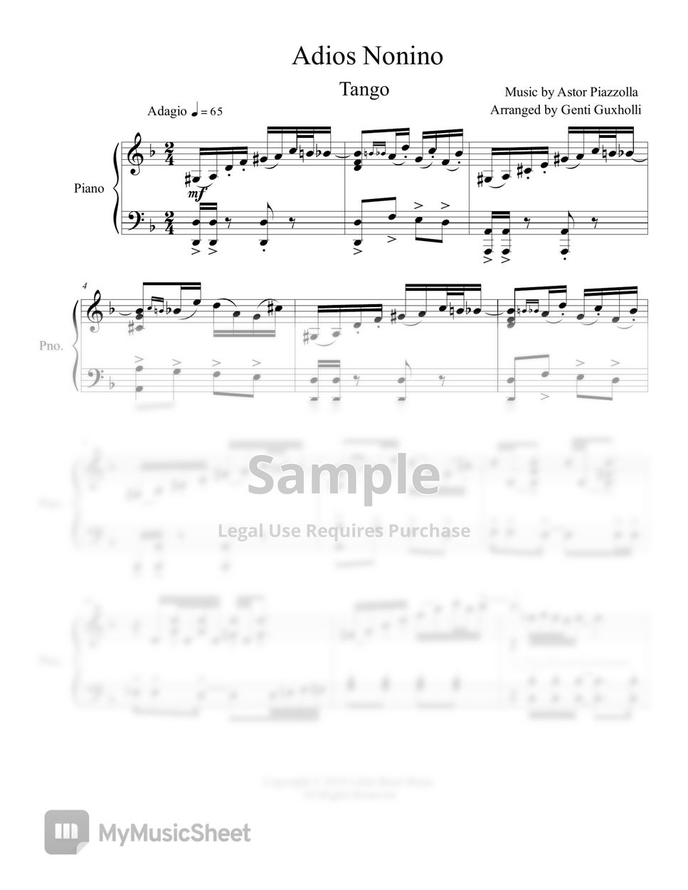 Astor Piazzolla - Adios Nonino Sheet by Genti Guxholli