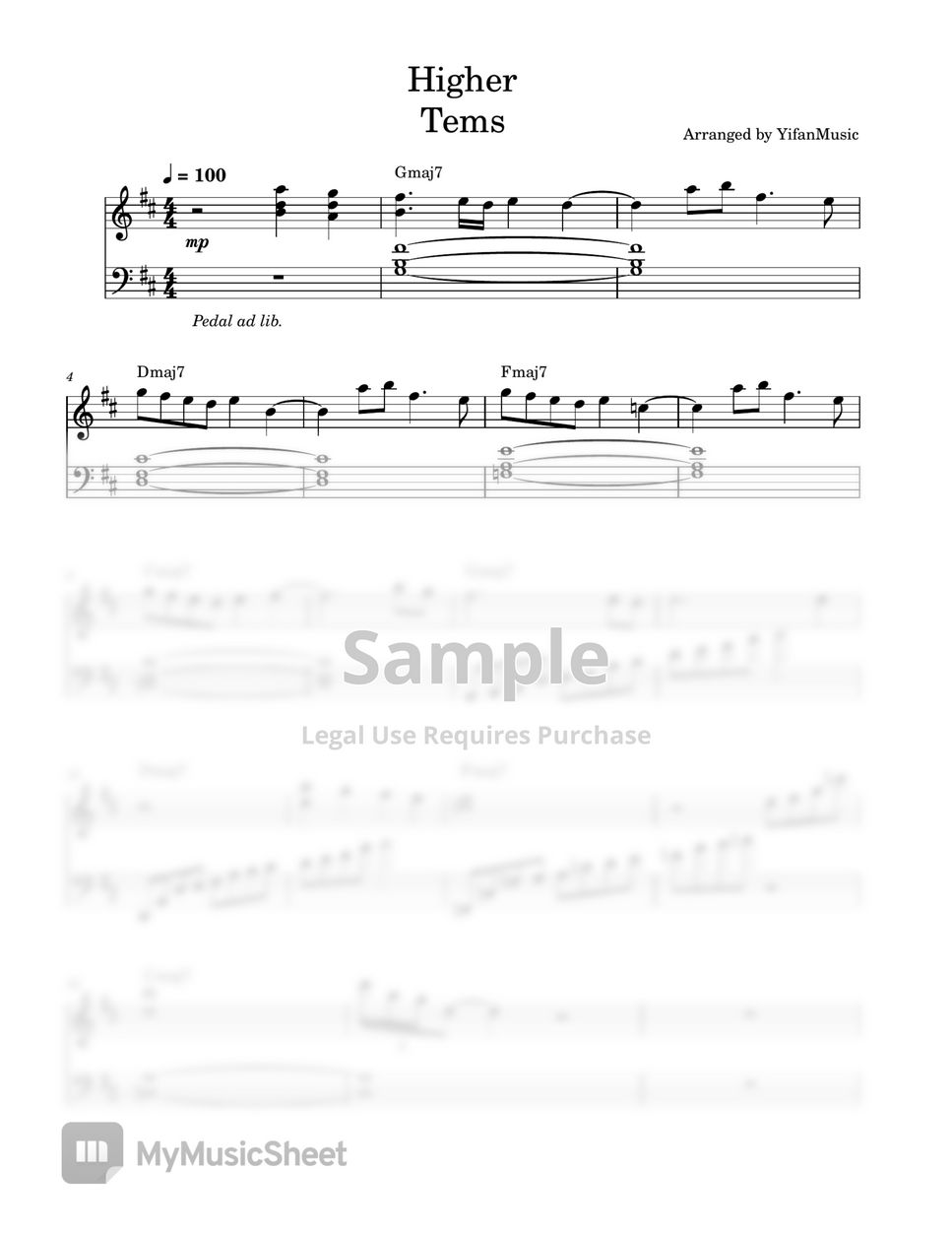 Tems - Higher Sheet Music by YifanMusic