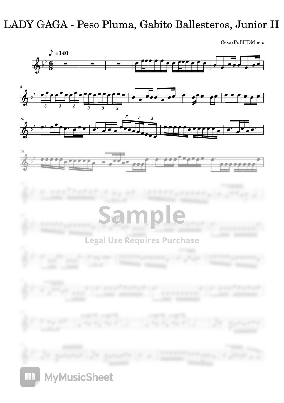 Peso Pluma, Gabito Ballesteros, Junior H - LADY GAGA Partitura