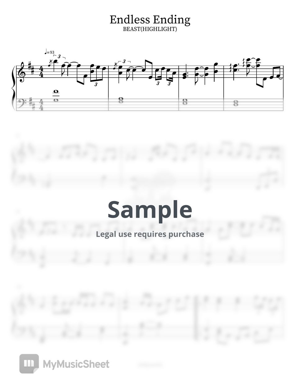 BEAST비스트(HIGHLIGHT하이라이트) - Endless Ending(없는 엔딩) Sheet Music by chihyun416