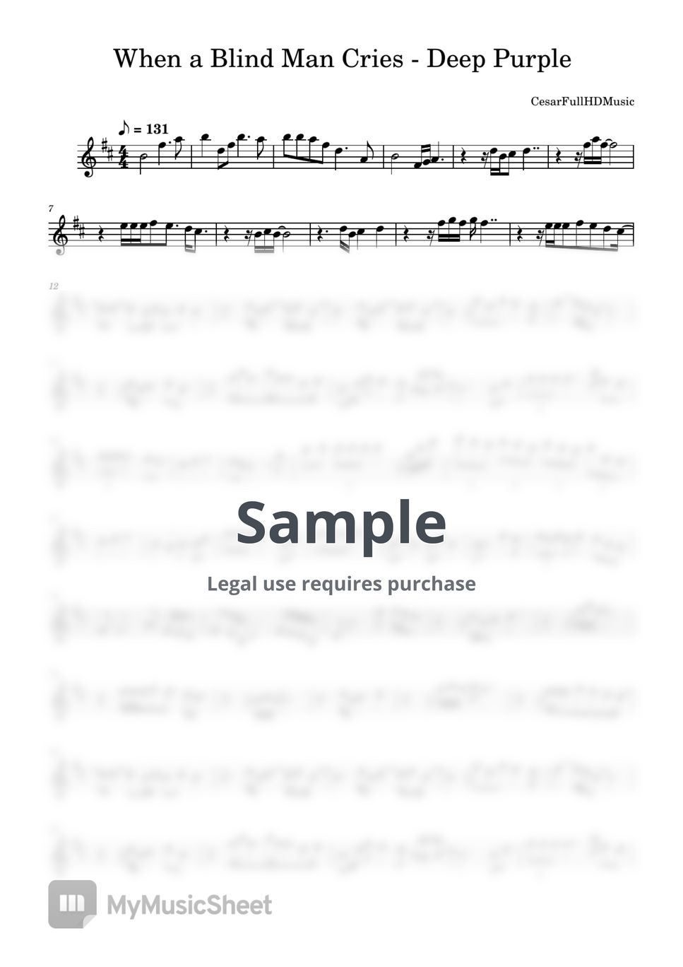 Deep Purple - When a Blind Man Cries Sheet Music