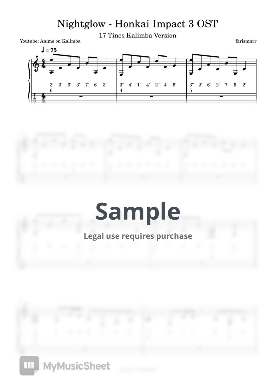 Honkai Impact 3 OST - Nightglow (PDF + MIDI) Harp TAB+1 Staff ...