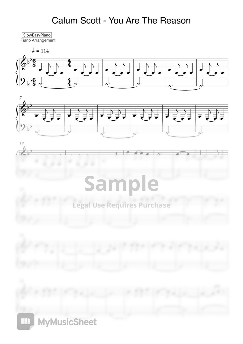 Calum Scott - You Are The Reason (EASY) Partition musicale by SlowEasyPiano