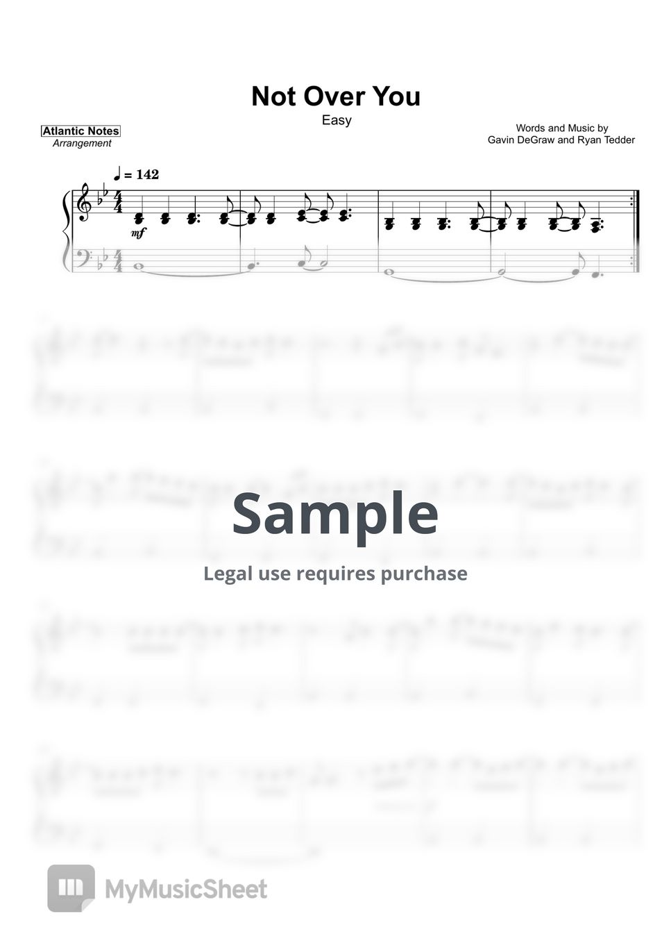 Gavin DeGraw - Not Over You Sheet Music by Atlantic Notes