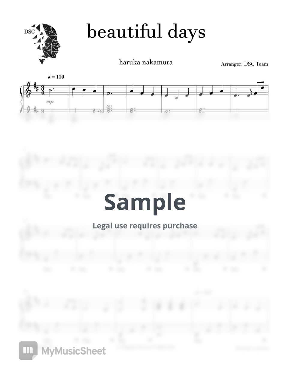 haruka nakamura - beautiful days (Look Back OST) Sheets by Digital ...