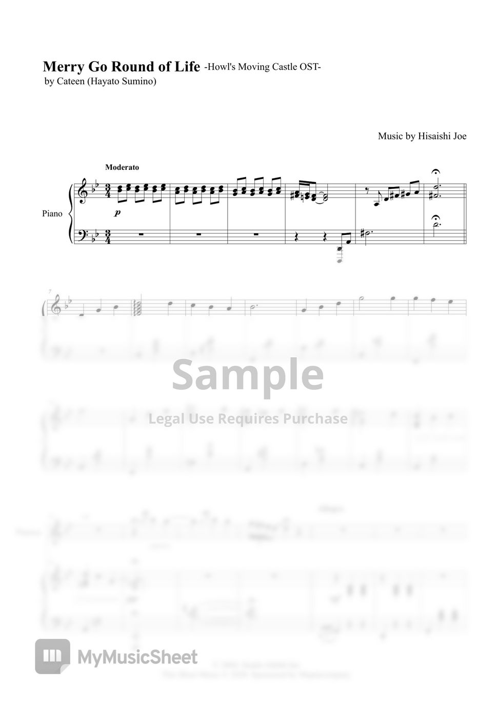 Joe Hisaishi - Merry Go Round of Life 曲谱 by 卡汀