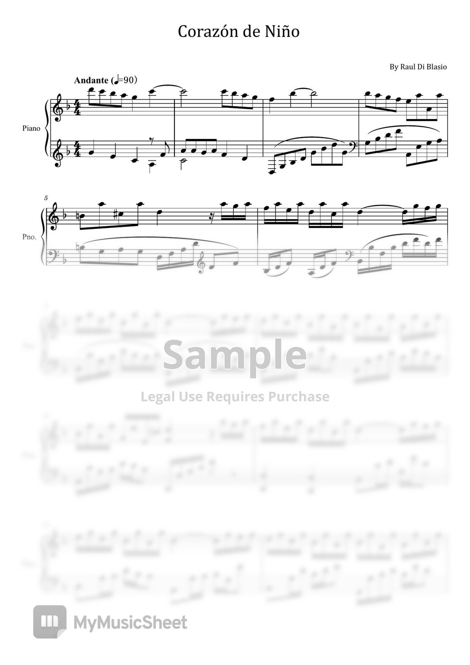 Raul Di Blasio - Corazón de Niño (For Piano Solo) Sheet Music by poon