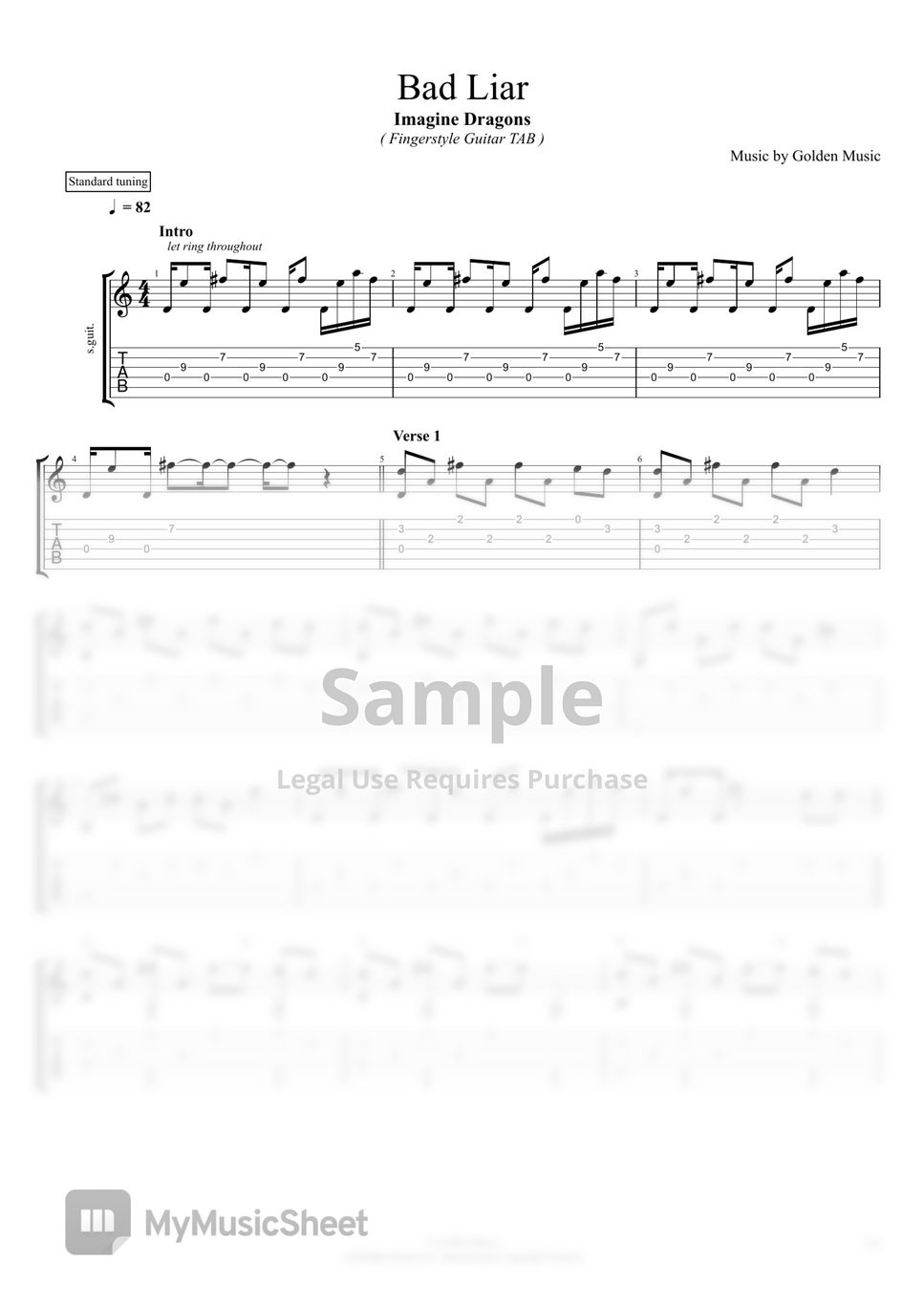 Imagine Dragons - Bad Liar (Fingerstyle Guitar Cover) 악보 by DK Coustic