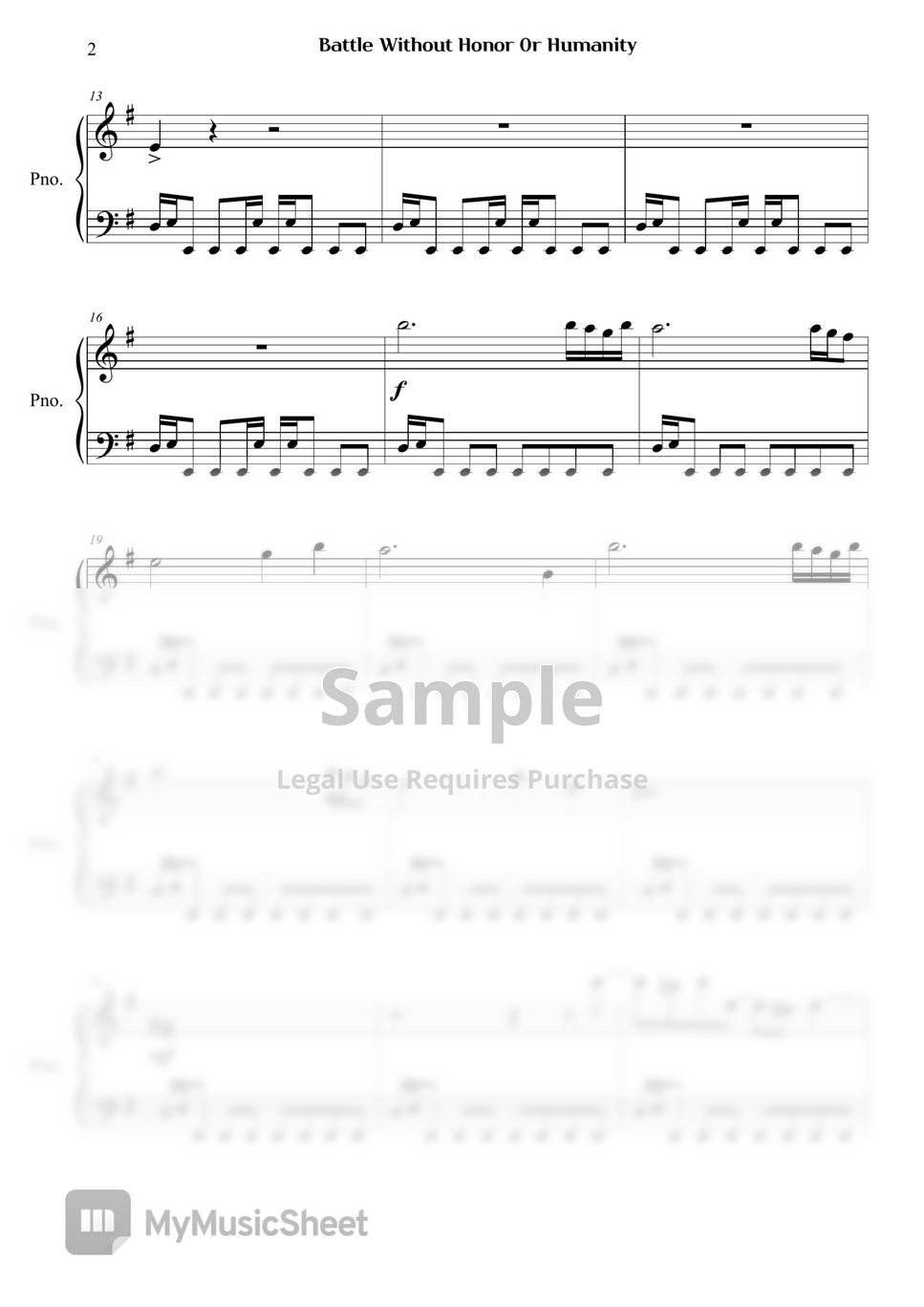 Kill Bill - Battle Without Honor Or Humanity Sheet Music by Right Now Piano