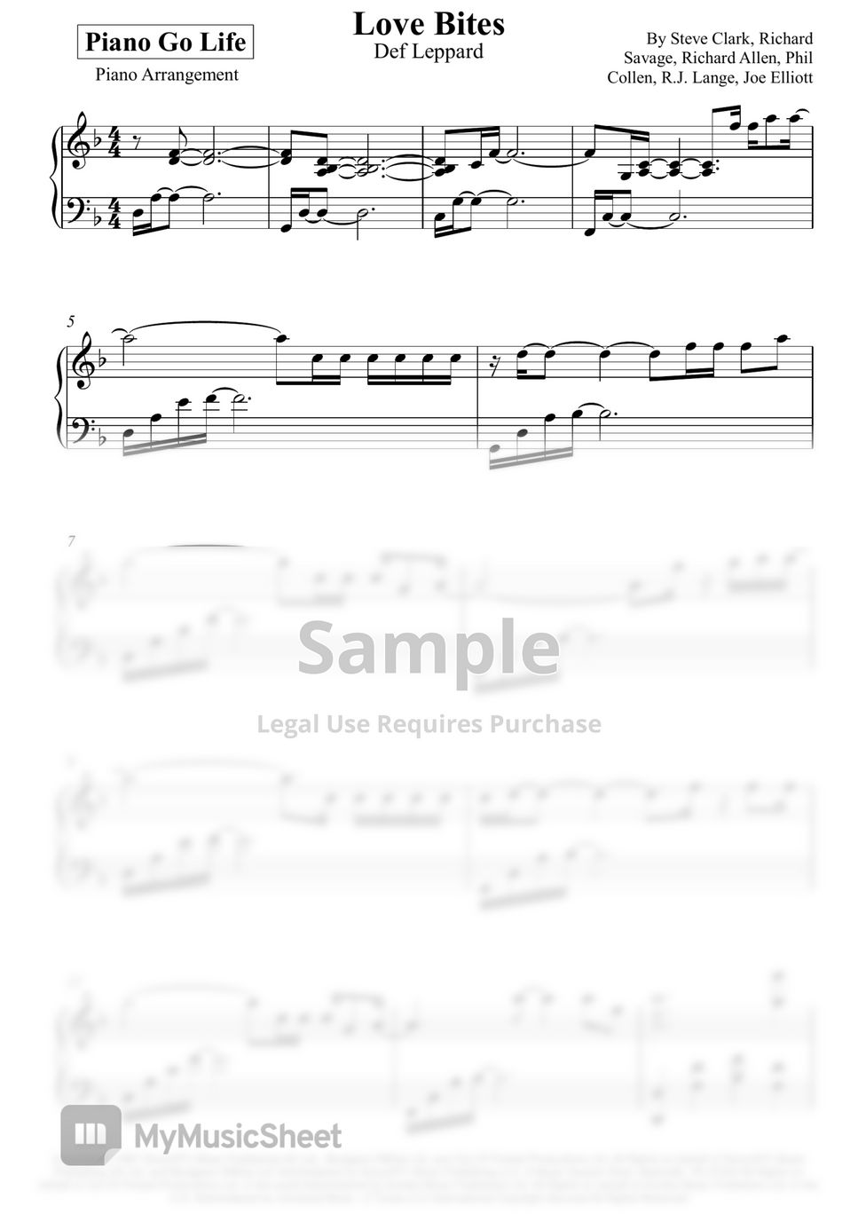 Def Leppard - Love Bites Sheet by Piano Go Life