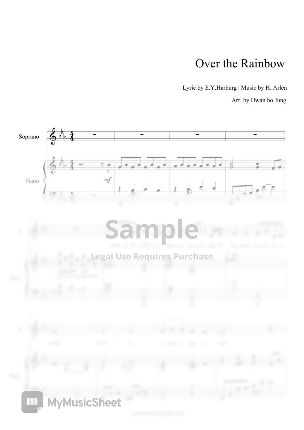 해롤드 알렌 소프라노를 위한 오버 더 레인보우 오즈의 마법사 Ost Sheets By 정환호 