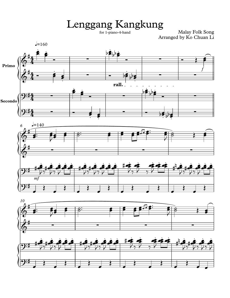 Malaysian folk tune - Lenggang Kangkung for 1 piano 4 hands Sheet by ...