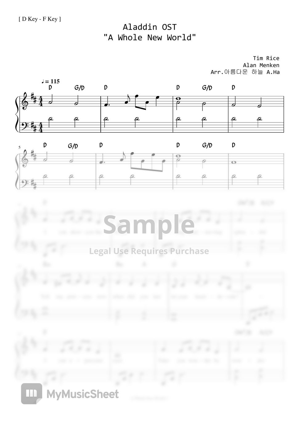 Aladdin OST - "A Whole New World" [Level 3] Sheets by A.Ha