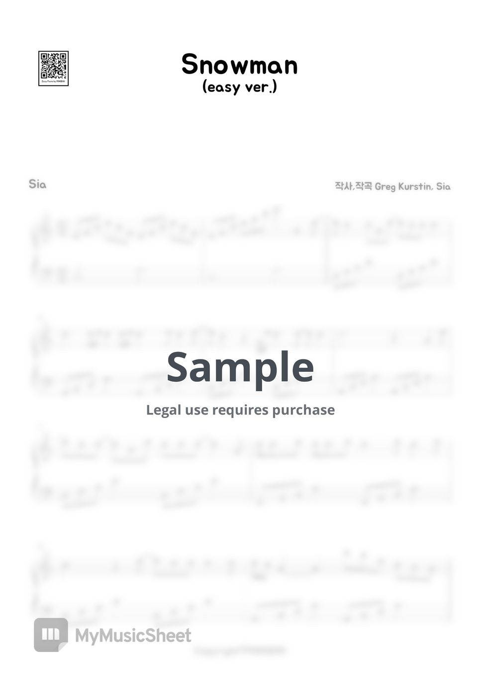 Sia - Snowman (Easy Version) Sheets by MINIBINI