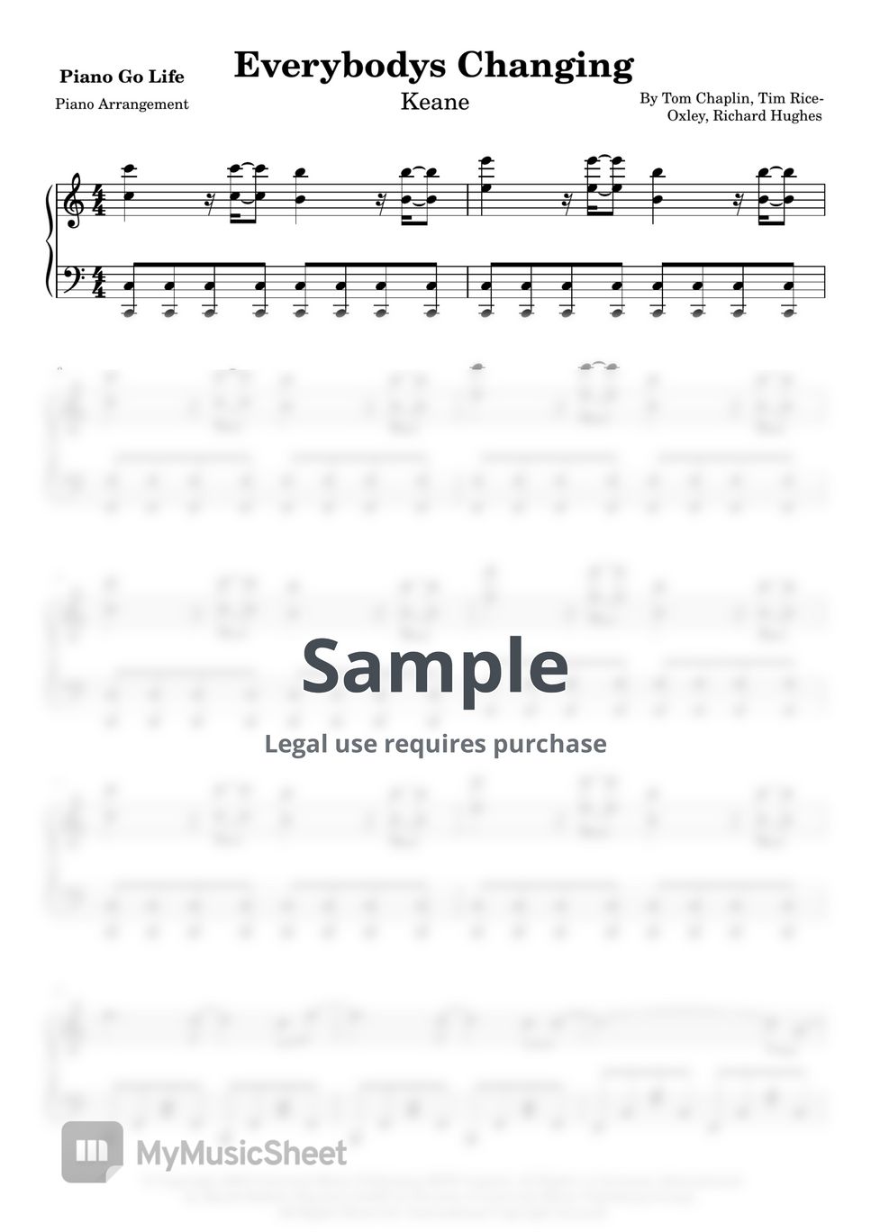 Keane - Everybody's Changing Sheet Music by Piano Go Life