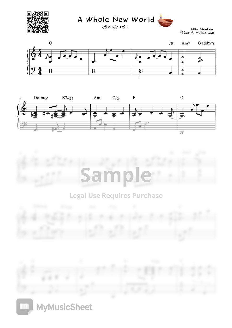 자비아 워드, 제인 말리크 - A whole new world (Easy ver / aladdin OST 알라딘 OST) 악보 by hellopiano