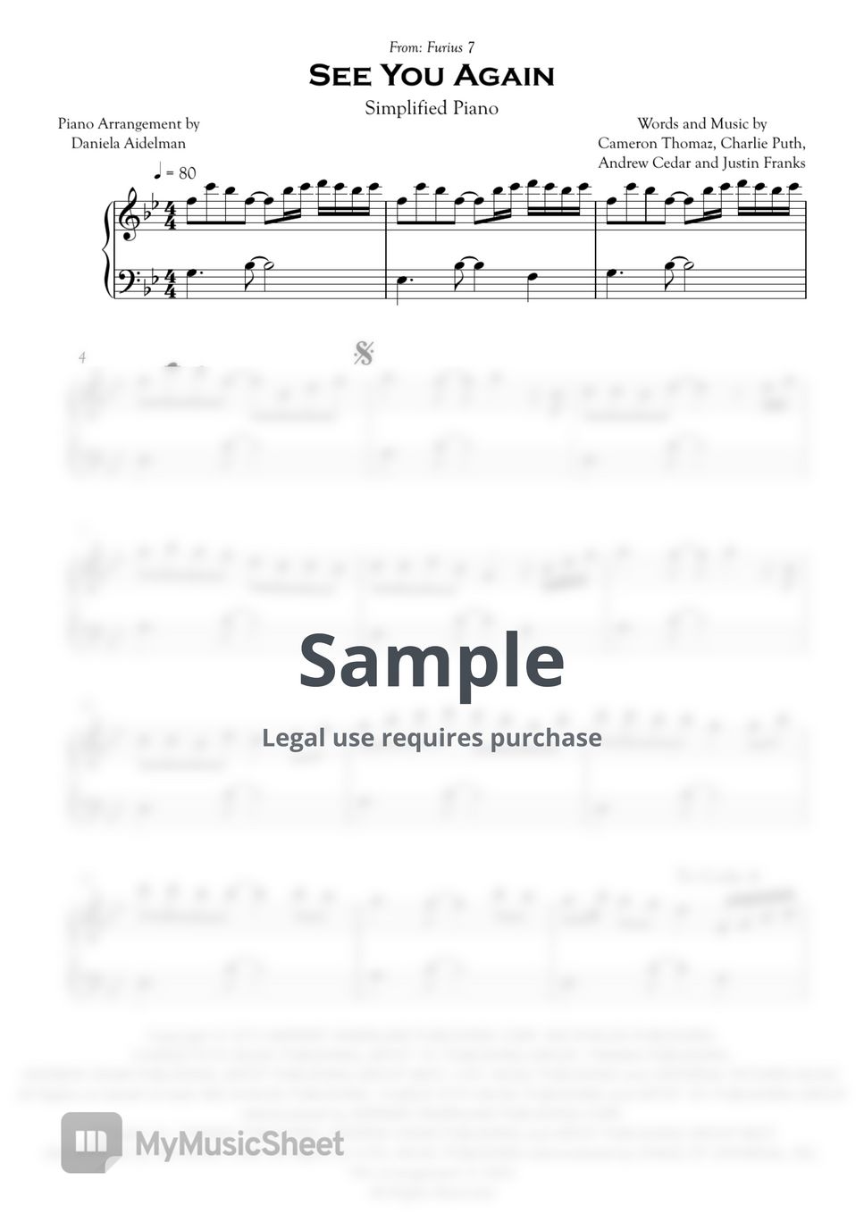 Wiz Khalifa ft. Charlie Puth - See You Again Sheet Music by Daniela Aidelman