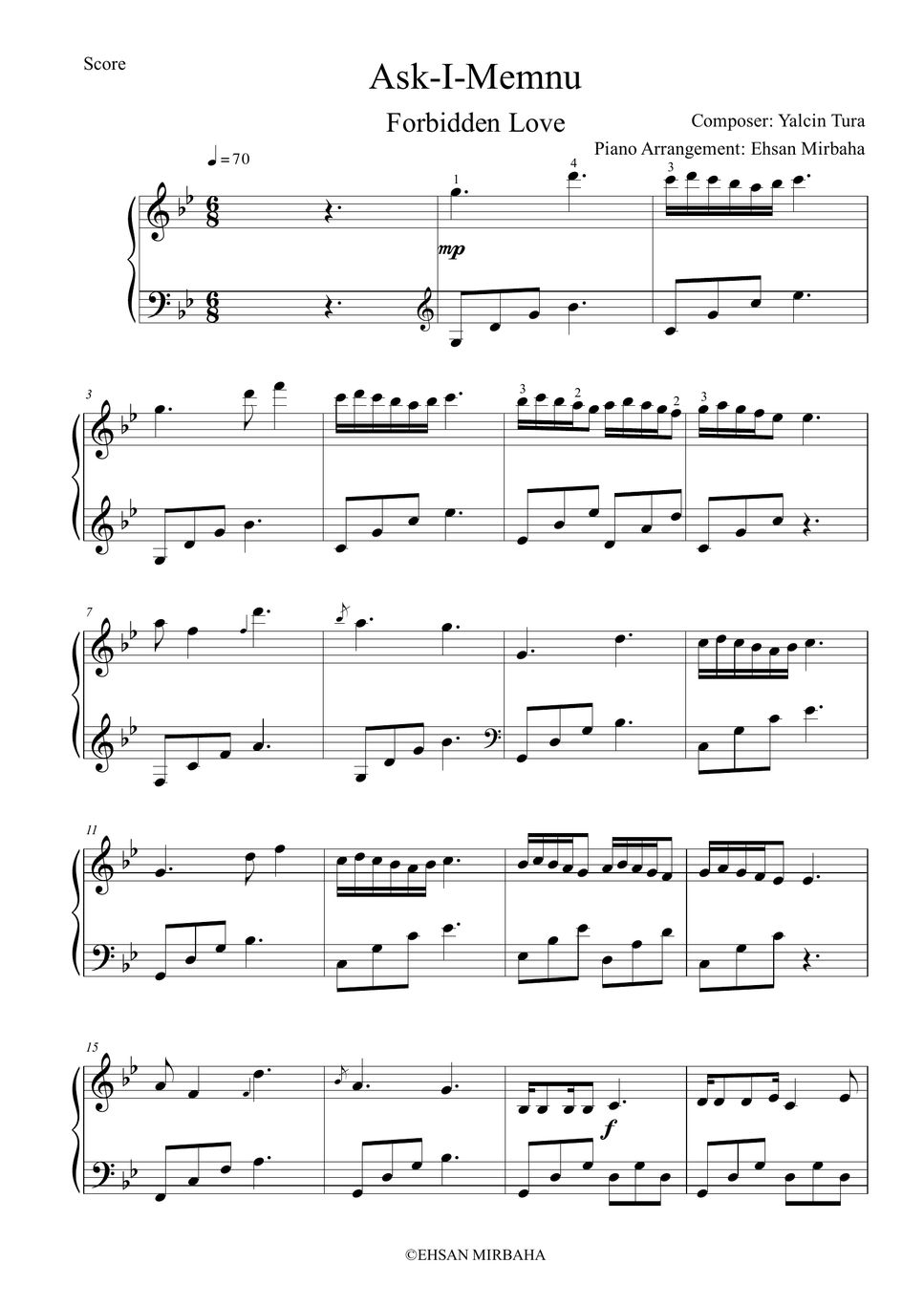 Yalcin Tura - Forbidden Love (Ask i Memnu) Sheets by Ehsan Mirbaha