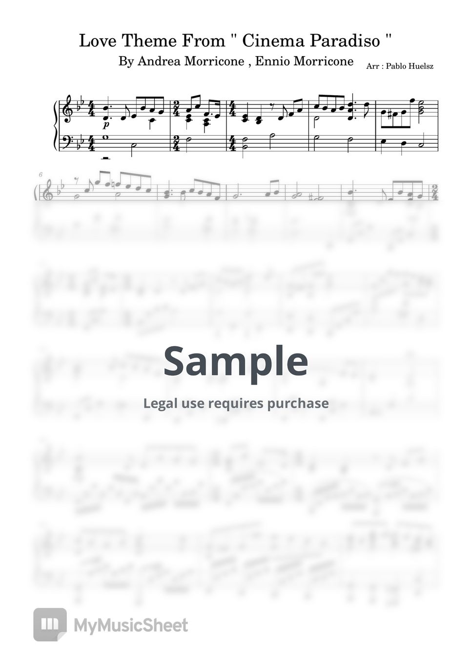 Ennio Morricone - Love Theme From Cinema Paradiso (Piano) Sheets by ...