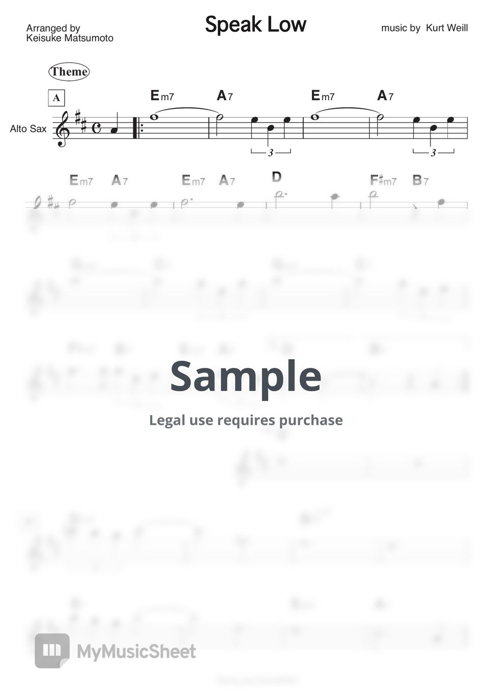 Kurt Weill - Speak Low Sheet Music by Keisuke Matsumoto