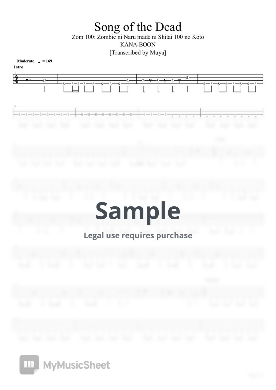 KANA-BOON - Song of the Dead (Bass TAB) Sheets by Muya