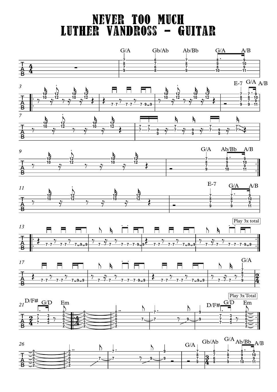 Never Too Much - Guitar TAB (Guitar Legend Lesson) Sheets