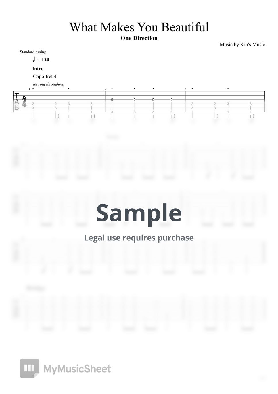 One Direction - What Makes You Beautiful 악보 by Kin's Music