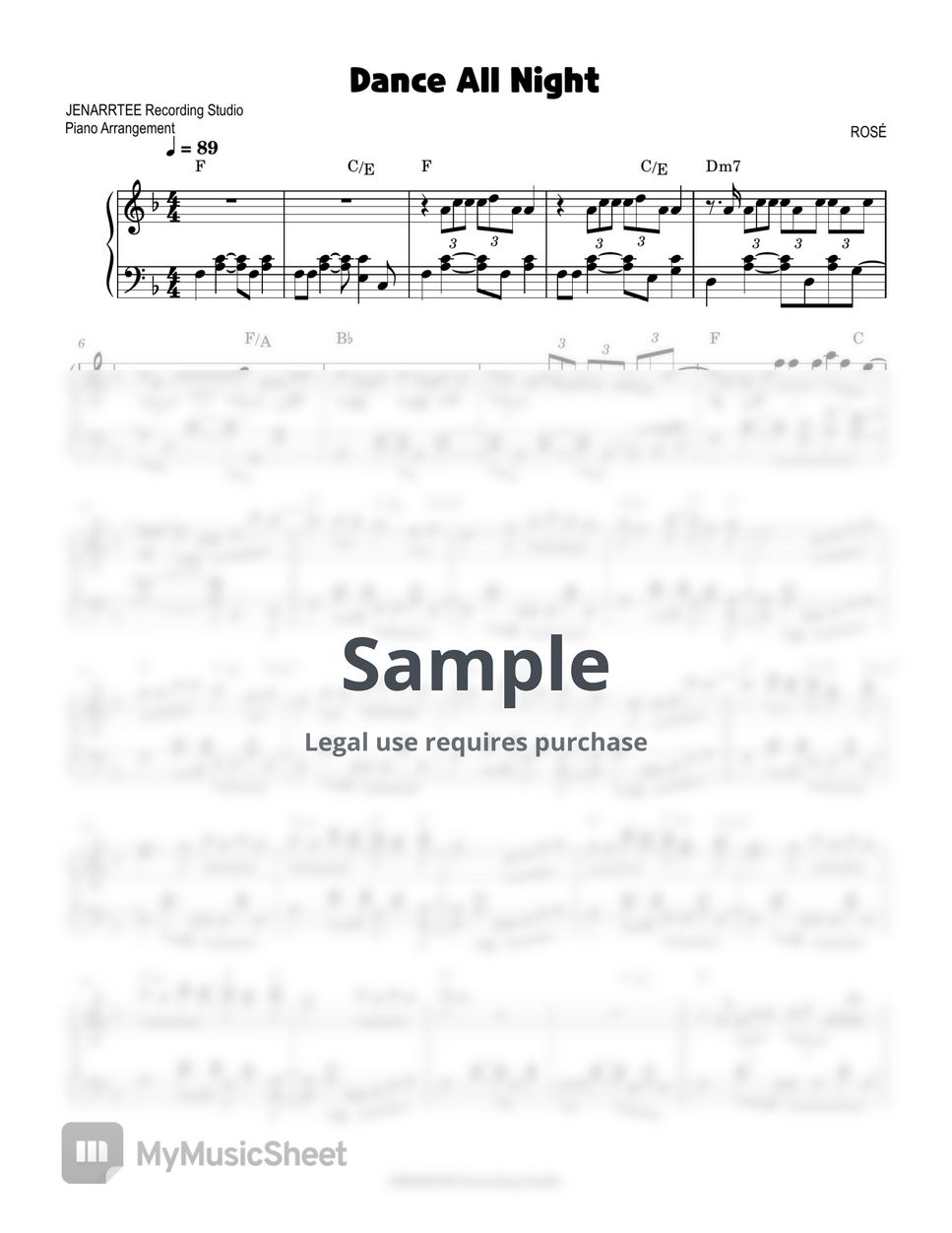 ROSÉ - Dance All Night Sheet Music by JENARRTEE Recording Studio