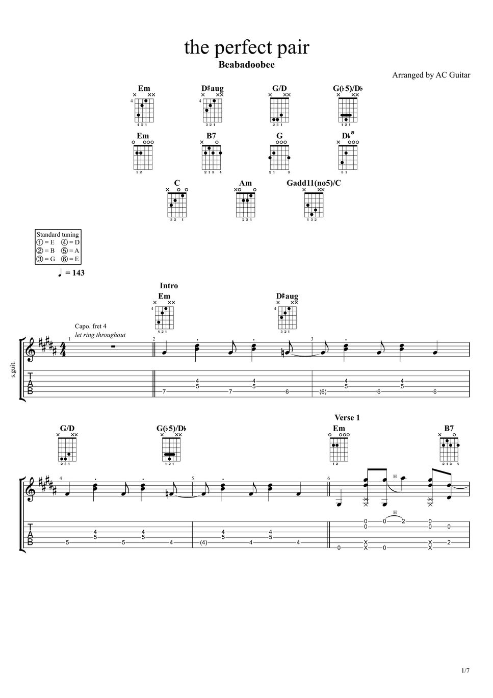 Beabadoobee - the perfect pair Tab + 1staff by AC Guitar
