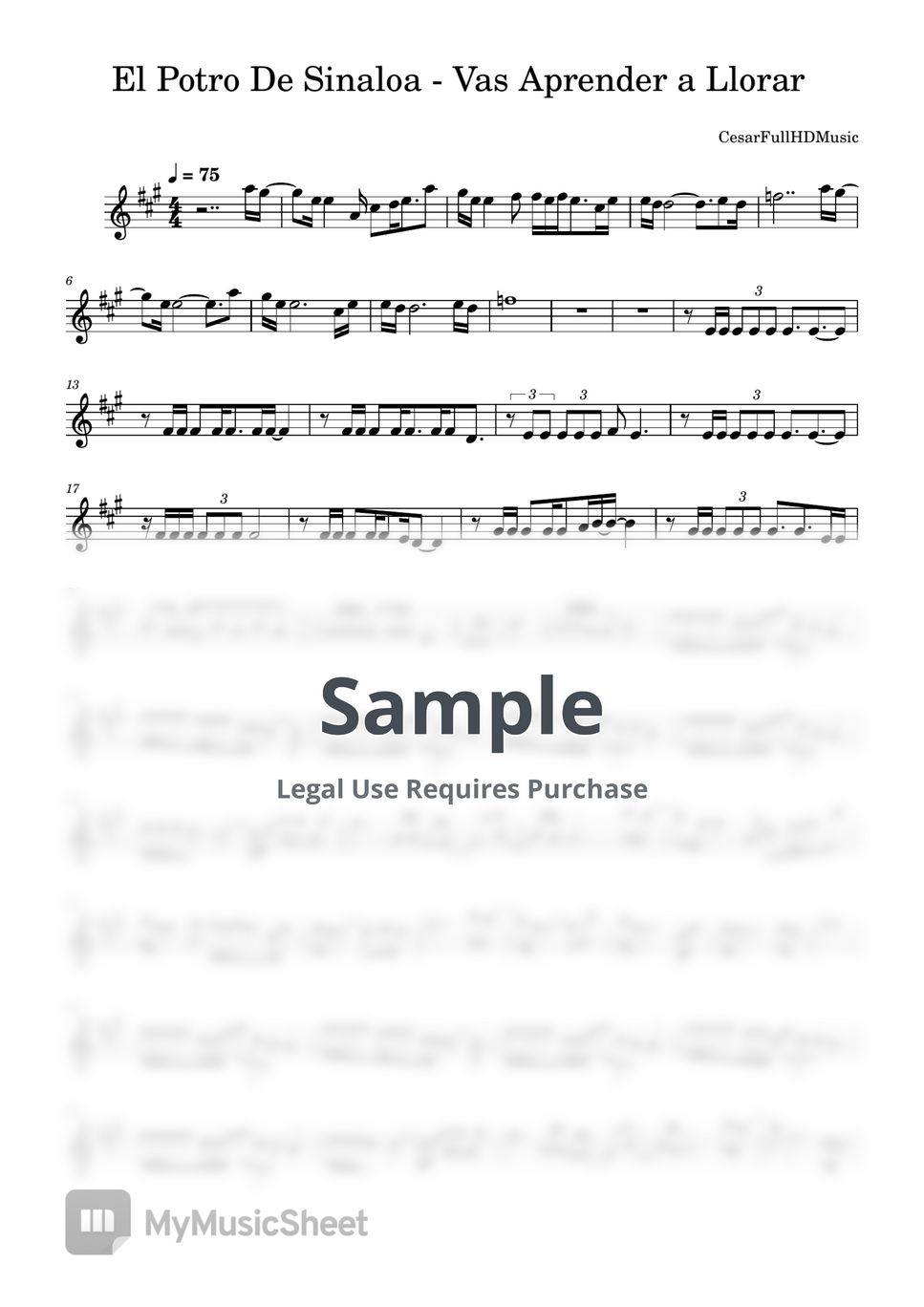 El Potro De Sinaloa - Vas Aprender a Llorar Sheet Music