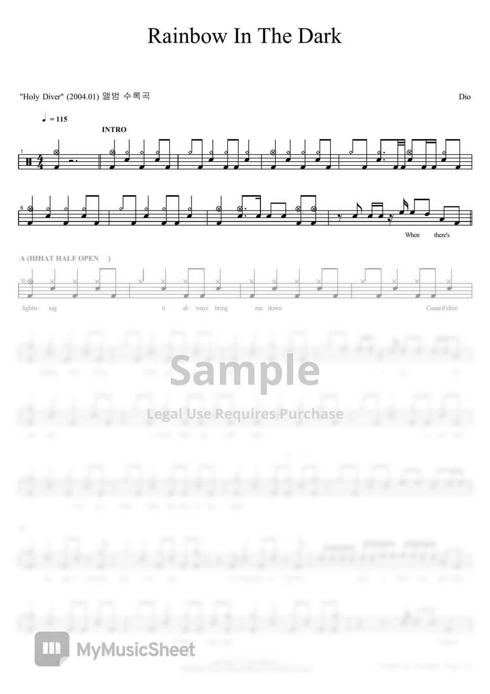 Dio - Rainbow In The Dark 악보 by COPYDRUM