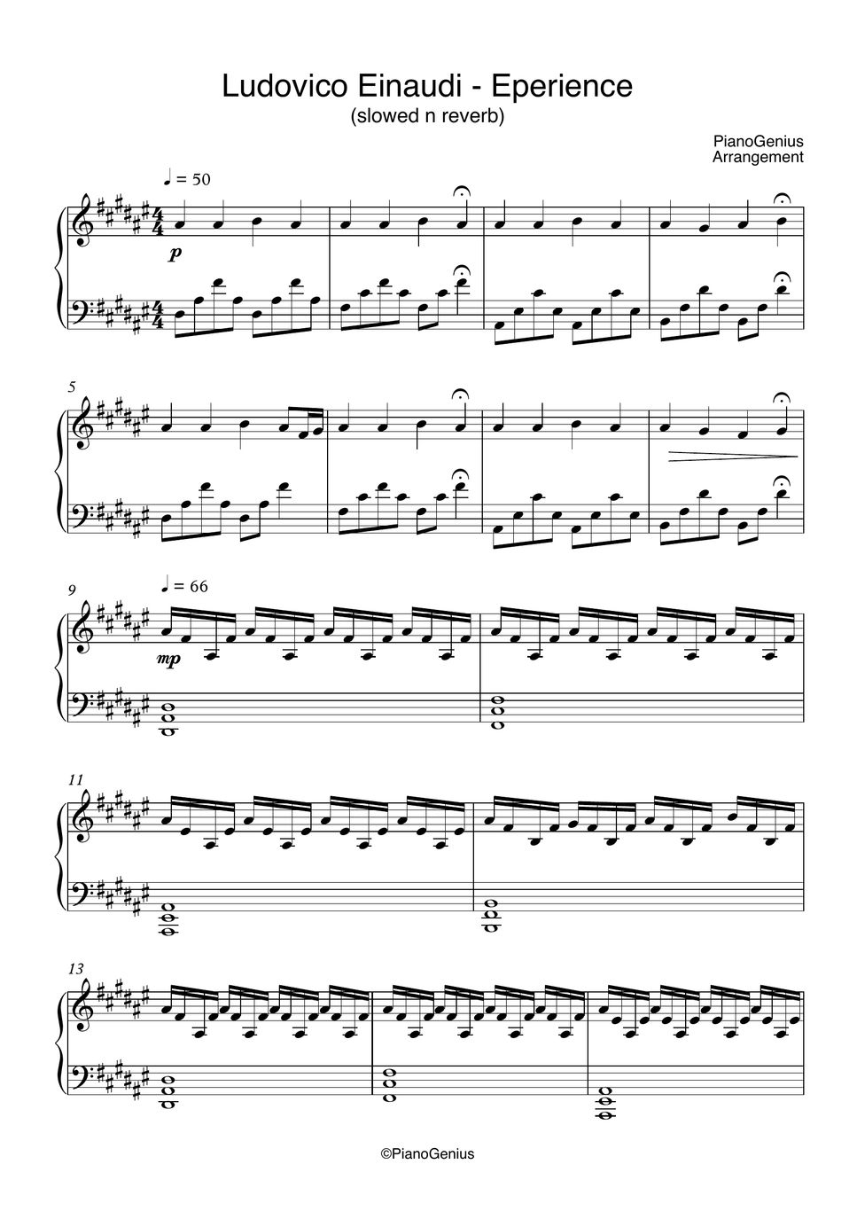 Ludovico Einaudi - Experience (slowed) Sheet by PianoGenius