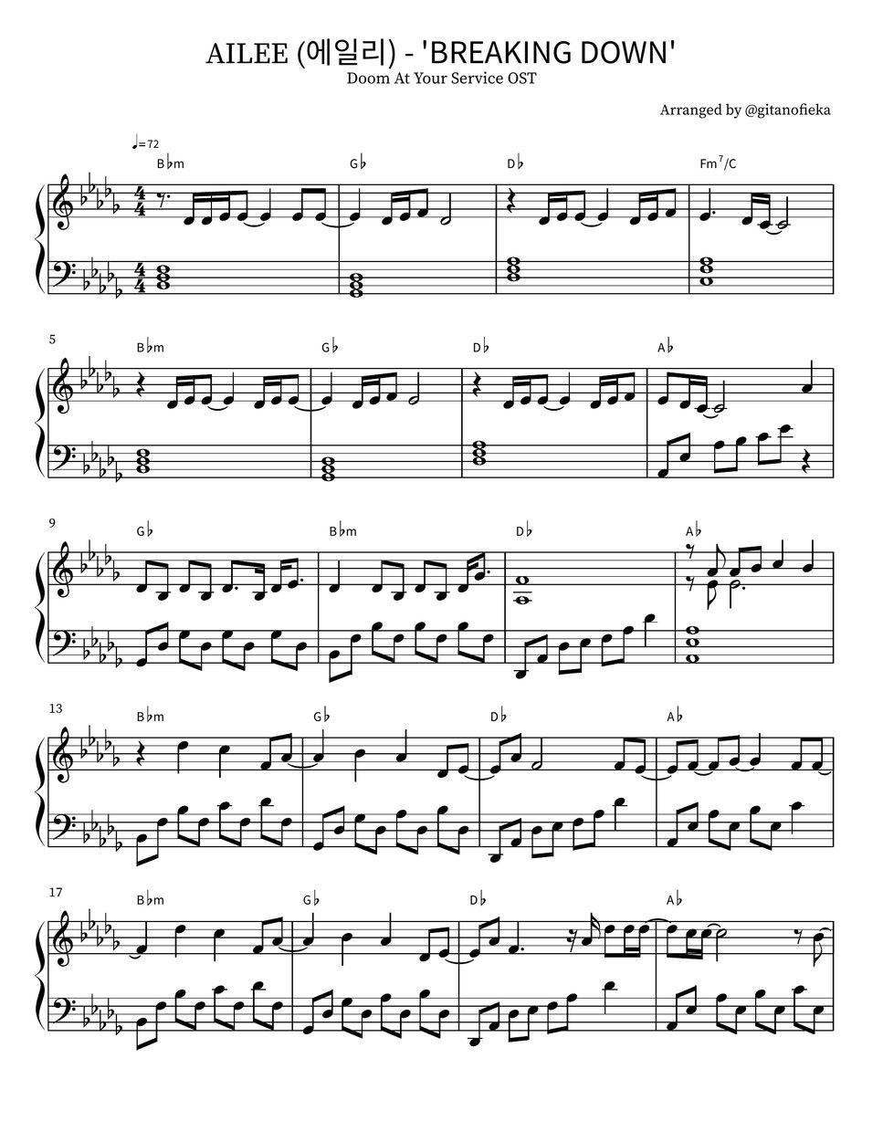 AILEE (에일리) - Breaking Down - Doom At Your Service OST Sheet