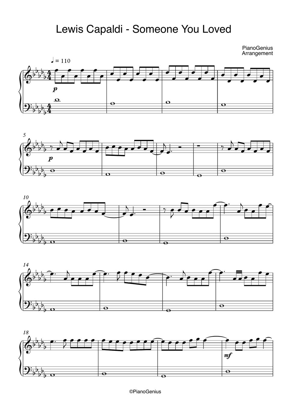 Lewis Capaldi - Someone You Loved (EASY) Sheets by PianoGenius