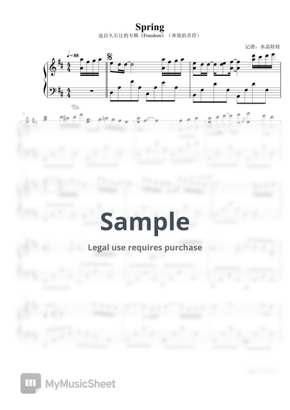 Joe Hisaishi - Spring (Piano Stories IV) Sheets by dogemusic