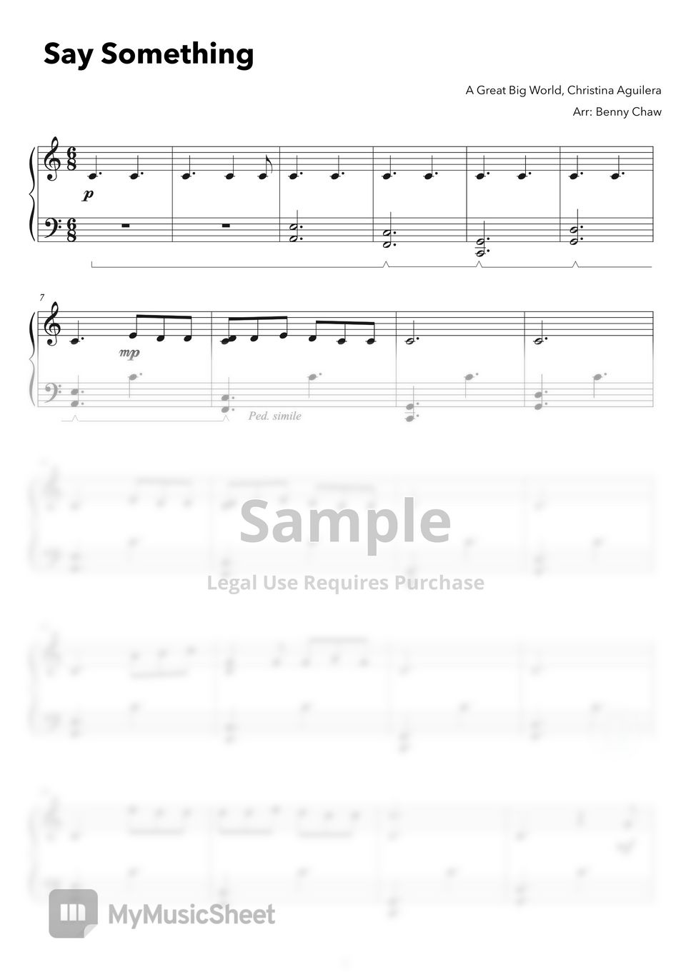 A Great Big World, Christina Aguilera - Say Something 악보 by Benny Chaw