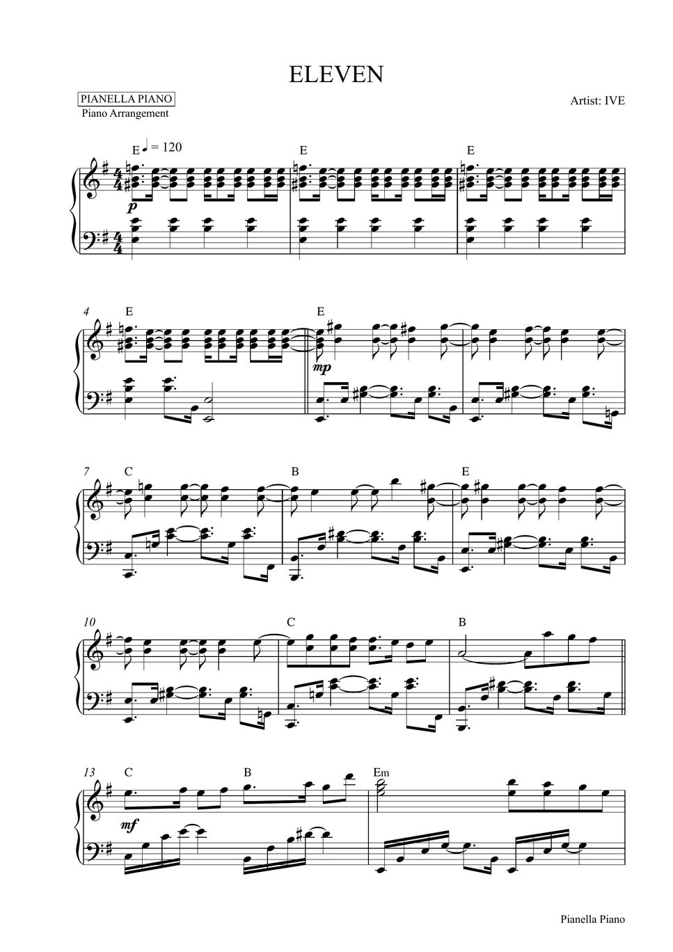 IVE - ELEVEN (Piano Sheet) Sheets by Pianella Piano