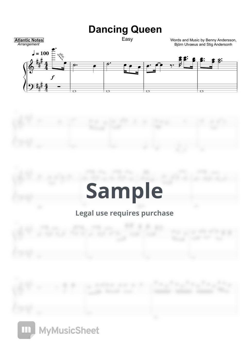 ABBA - Dancing Queen Sheets by Atlantic Notes