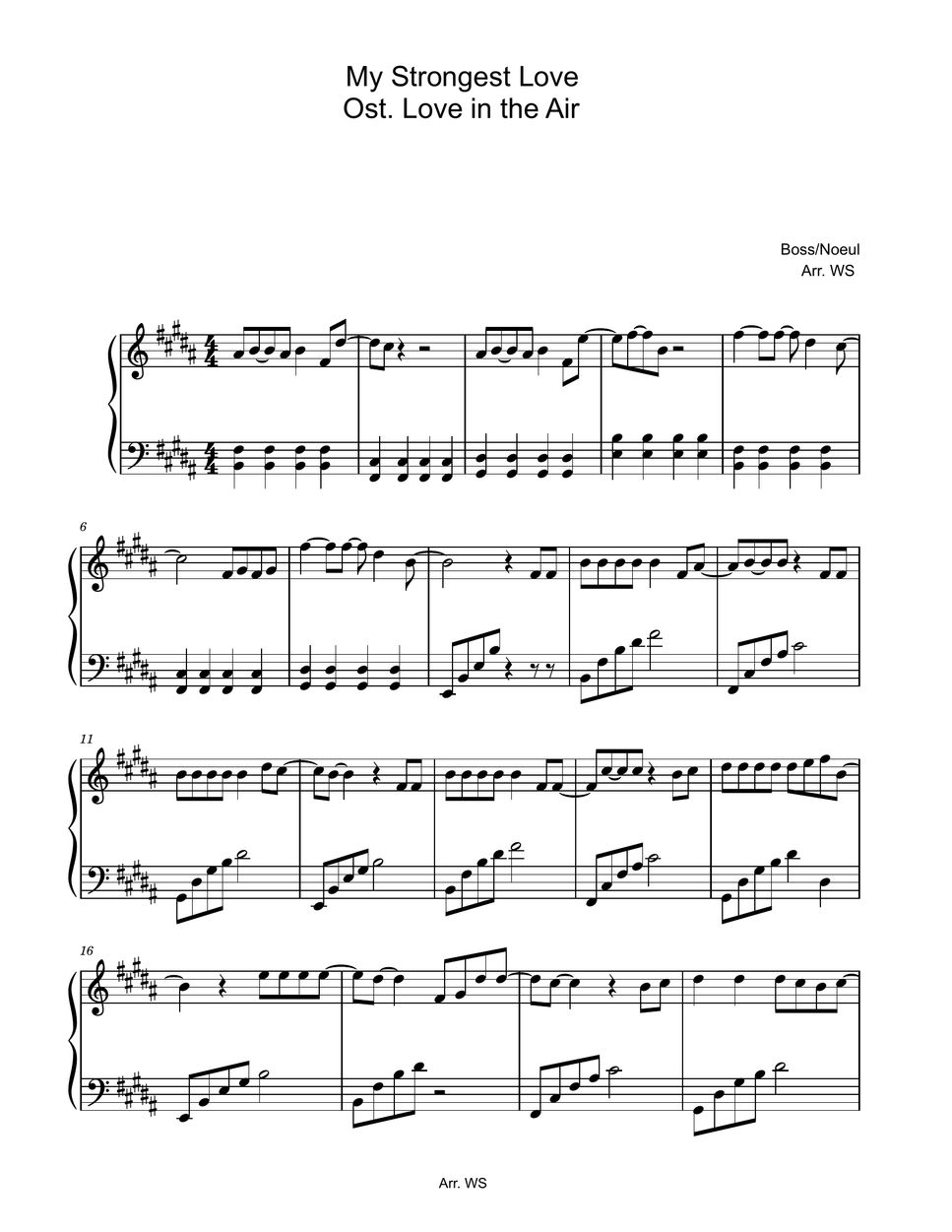 Boss / Noeul - My Strongest Love Notenblatt by WS Piano