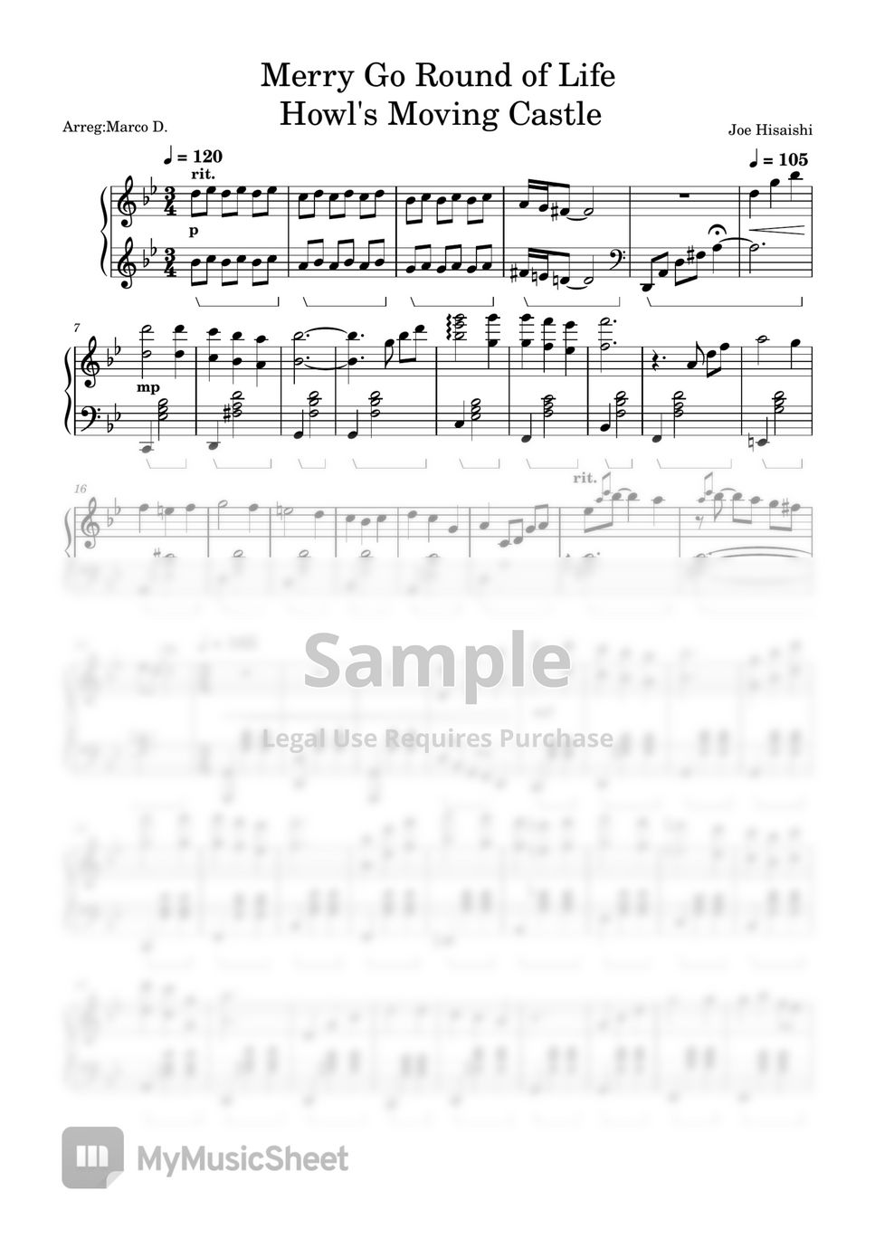 Joe Hisaishi - Merry Go Round of Life 악보 by Marco D.