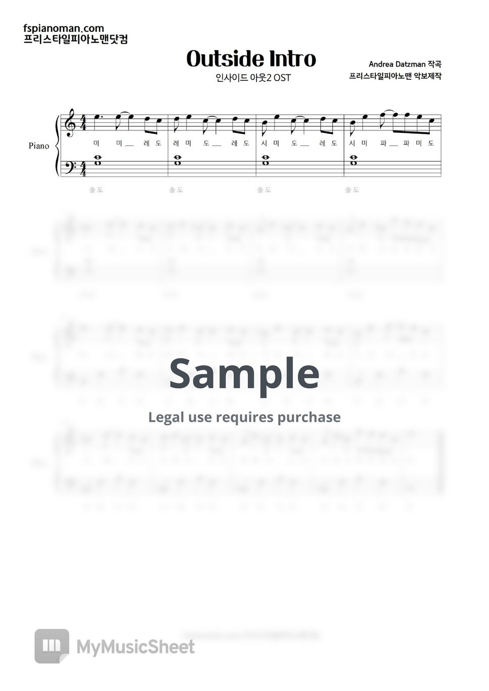INSIDE OUT 2 - Outside Intro (계이름 악보 포함) Partitura by freestyle pianoman