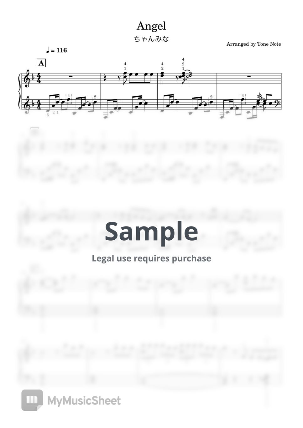 ちゃんみな - Angel (ショート ver.) Sheet Music by Tone Note