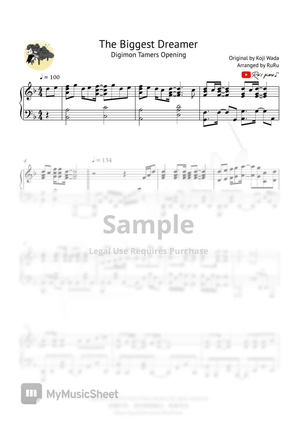 Digimon OP3 - The Biggest Dreamer (2023 ver.) Sheet Music by Ru's Piano