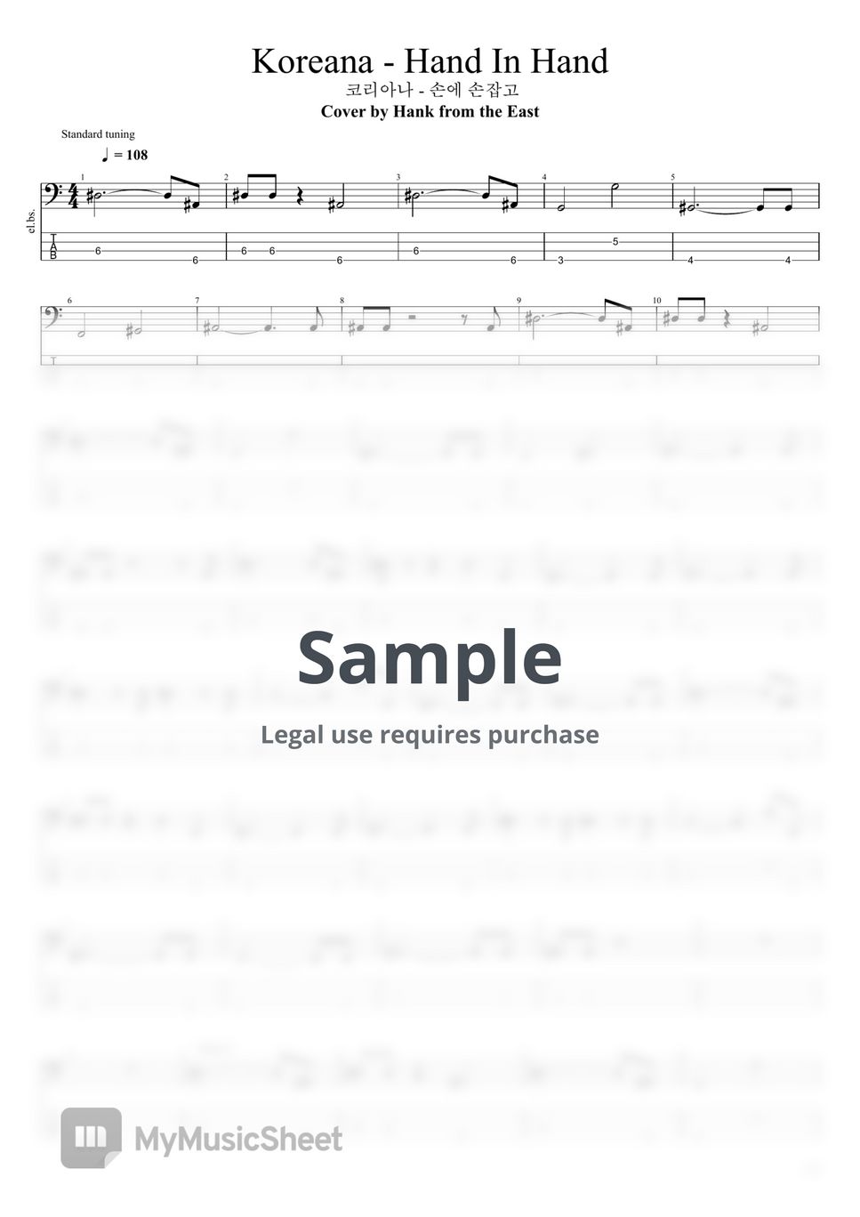 koreana - Hand in hand (4-string version) (Bass Tabs) Sheets by Hank ...