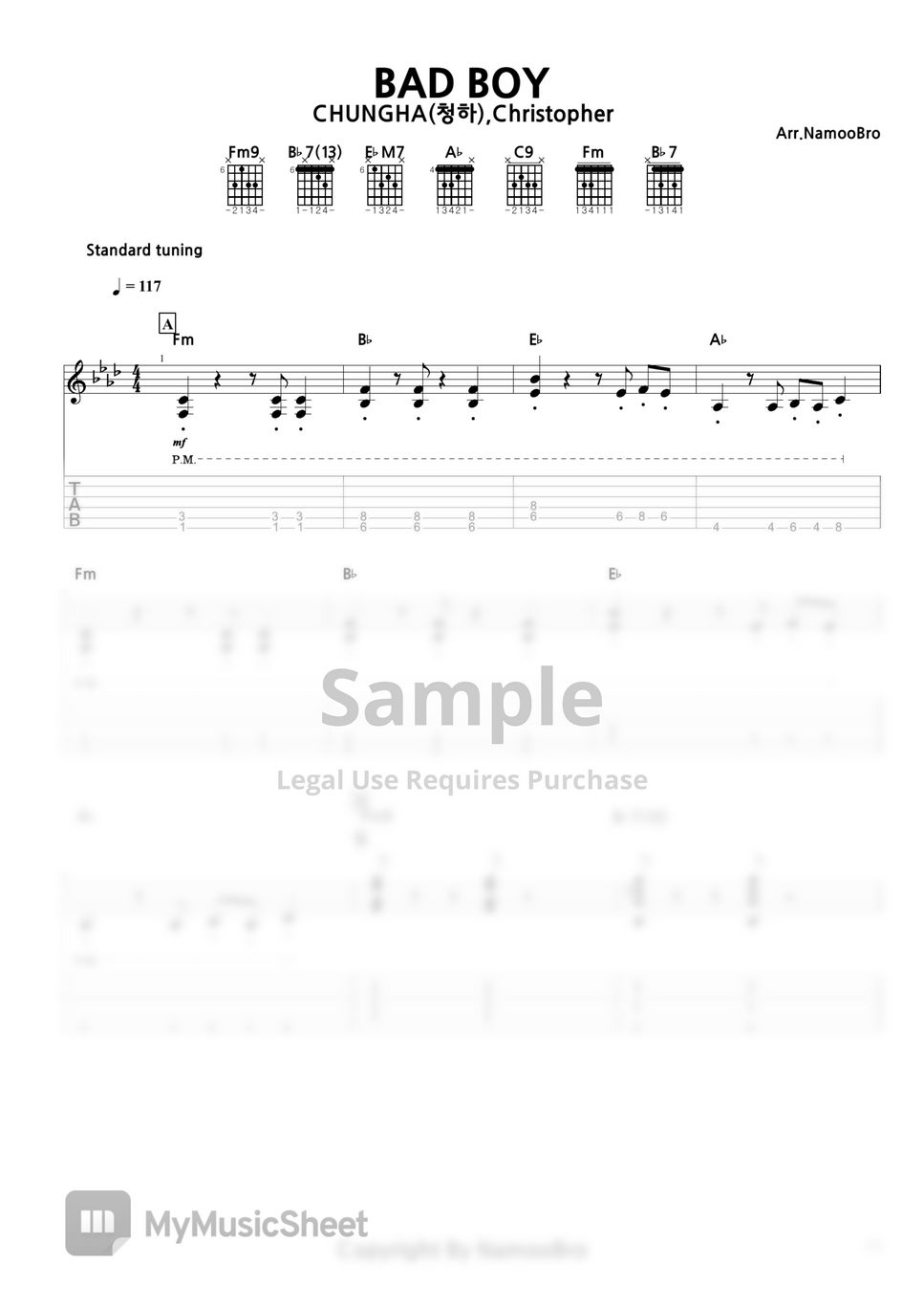 청하,Christopher - Bad Boy Sheet Music by NamooBro
