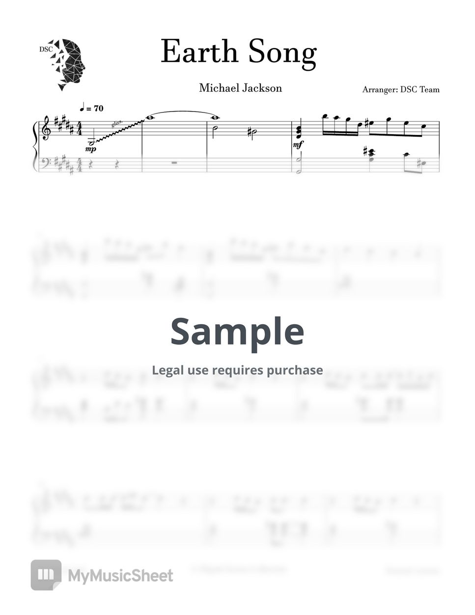 Michael Jackson - Earth Song Piano Spartito PDF | Digital Scores ...