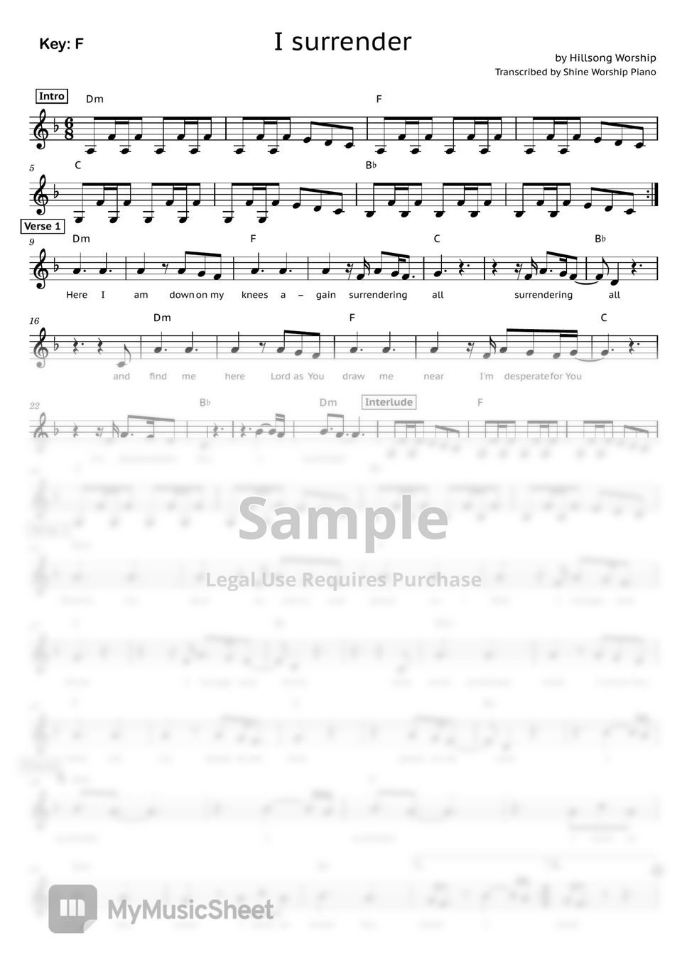 Matt Crocker - I Surrender (Hillsong Worship) 악보 by Shine Worship Piano