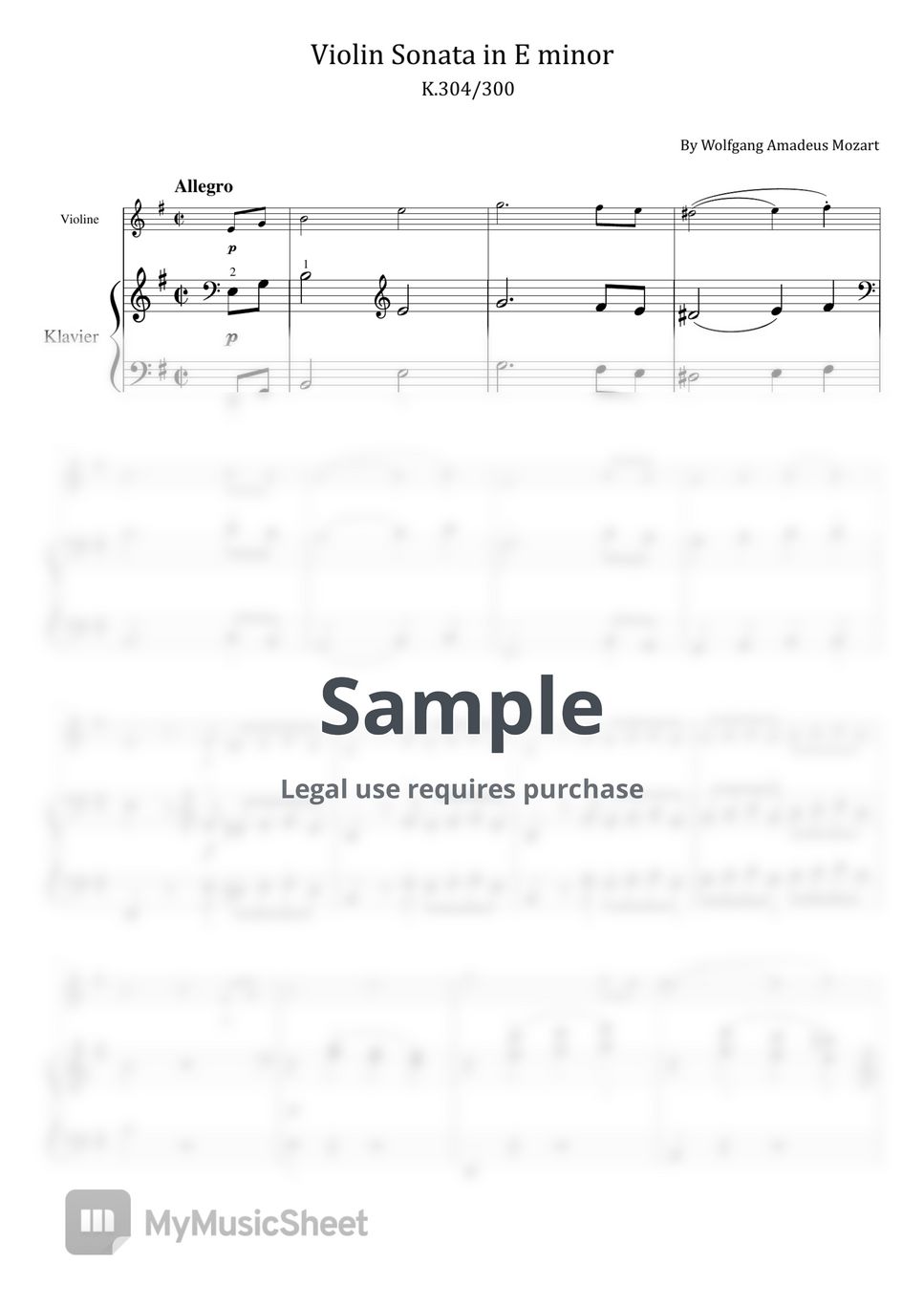 Wolfgang Amadeus Mozart - Violin Sonata in E minor - K.304/300 (For ...