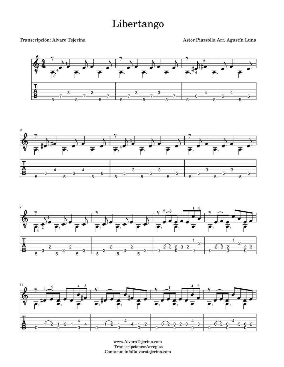 Astor Piazzolla - Libertango (Transcripción de la versión de Agustín ...